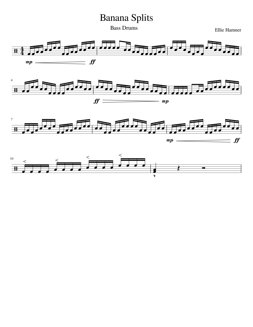 Banana Splits Sheet music for Bass drum (Solo) | Musescore.com