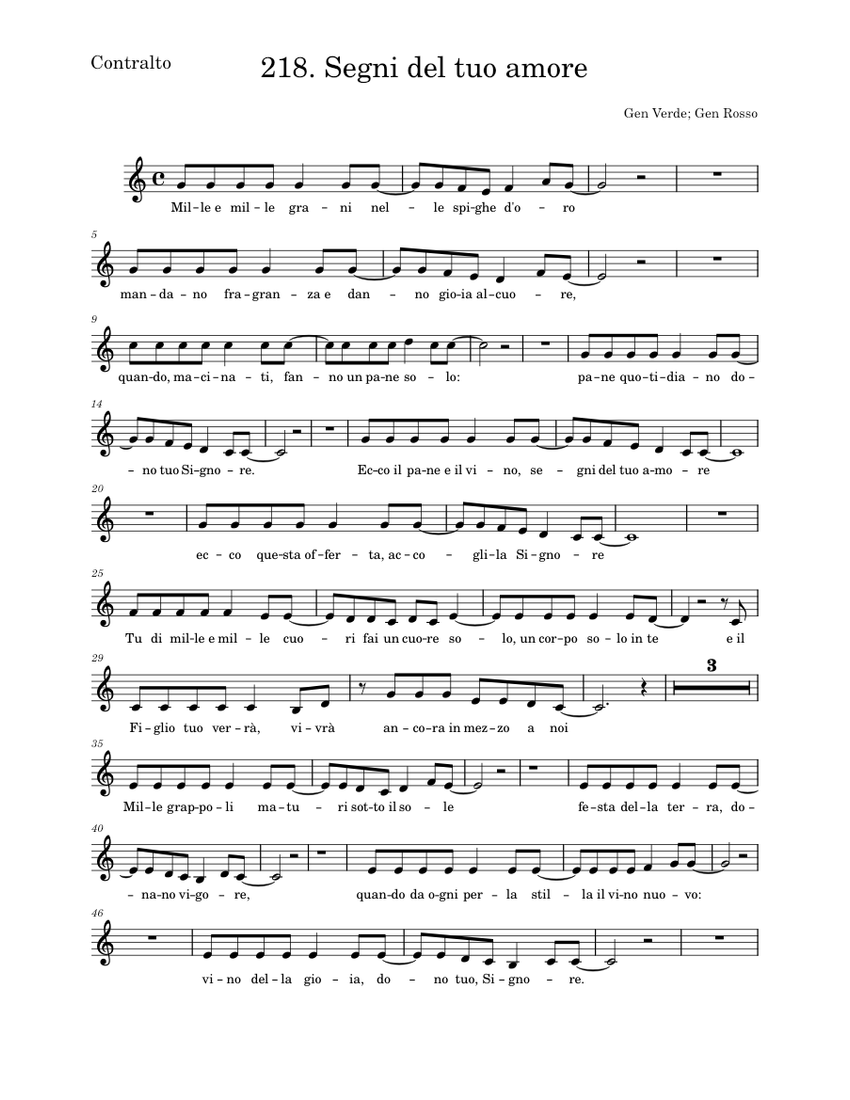 Segni del tuo amore (Contralti) – Gen Verde; Gen Rosso Sheet music for ...