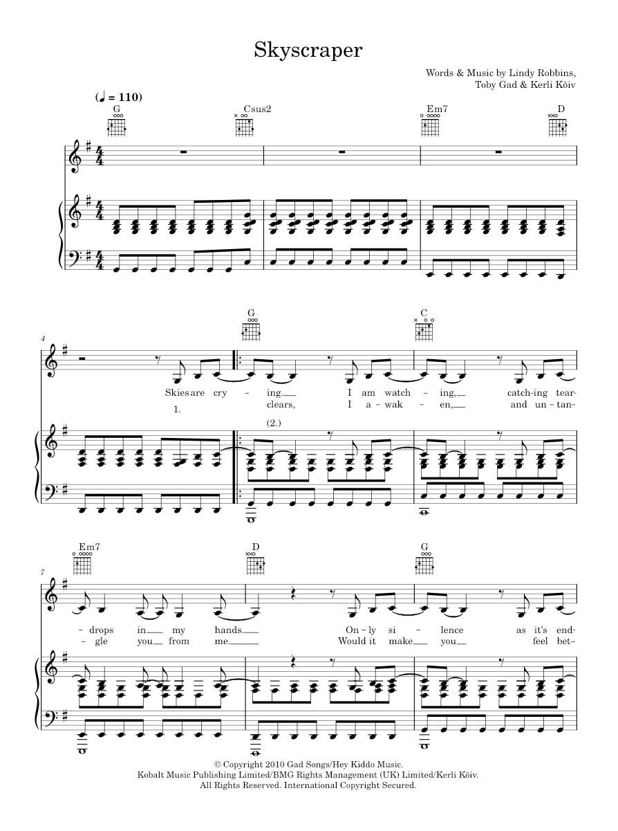 Play Official version of Skyscraper Sheet Music by Demi Lovato for Piano, Vocals | MuseScore.com