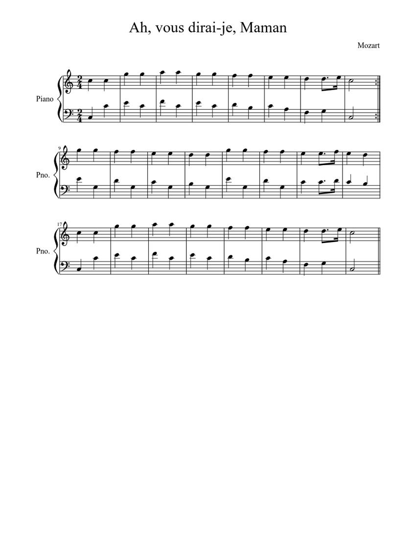 Ah, vous dirai-je, Maman (Mozart) Sheet music for Piano (Solo ...