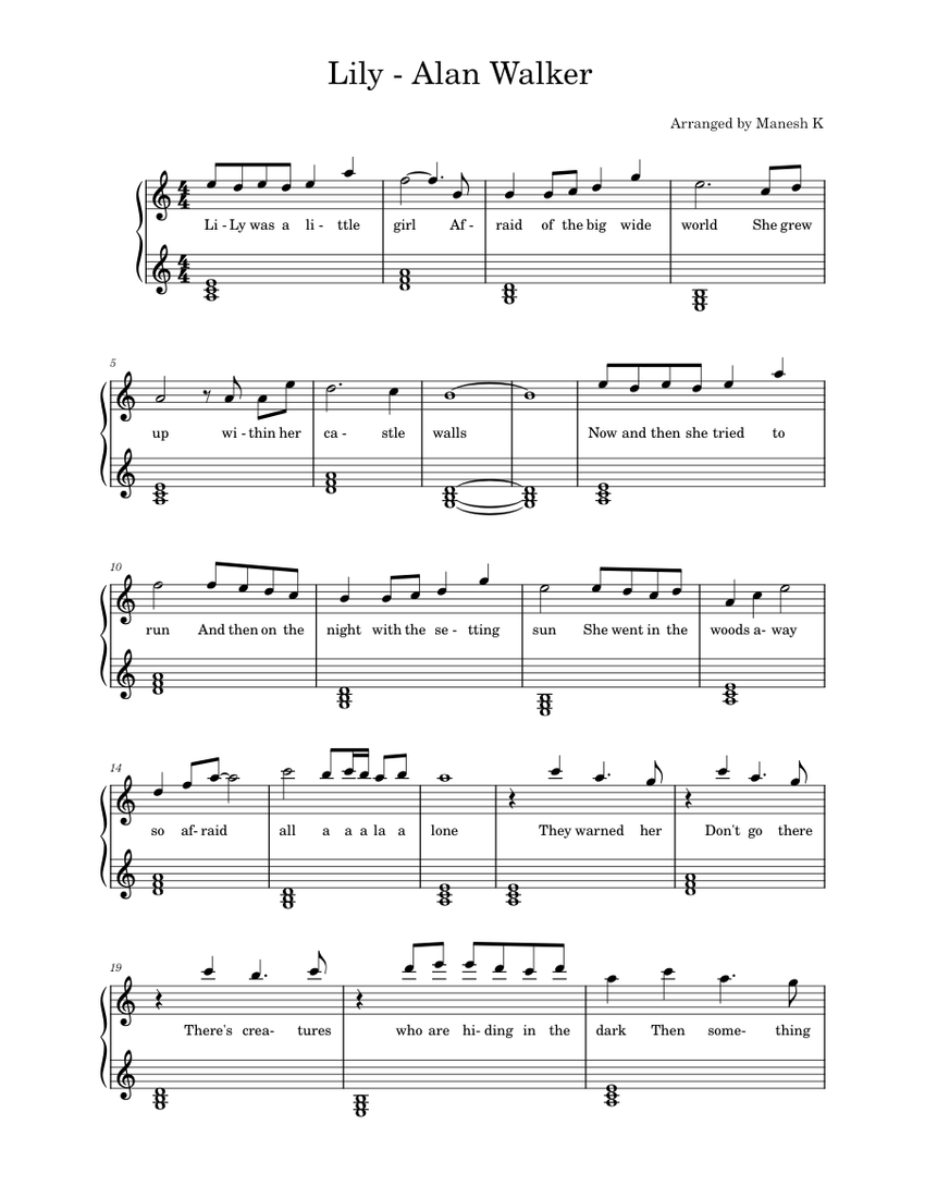 Lily – Alan Walker Lily - Alan Walker (Manesh K) Sheet music for Piano ...