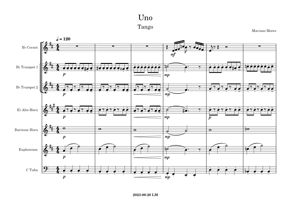 Uno tango Sheet music for Cornet, Euphonium, Tuba, Trumpet in b-flat & more instruments (Brass ...