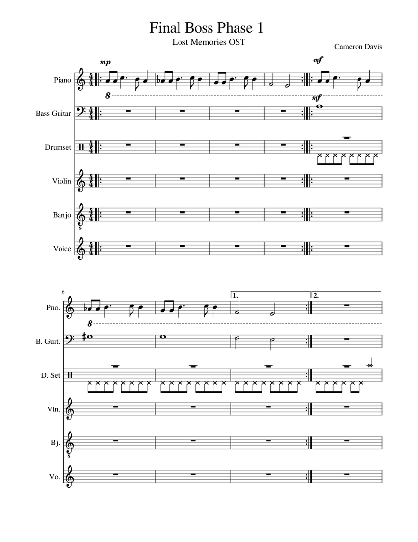 Final Boss Phase 1 Sheet music for Piano, Vocals, Violin, Bass guitar ...