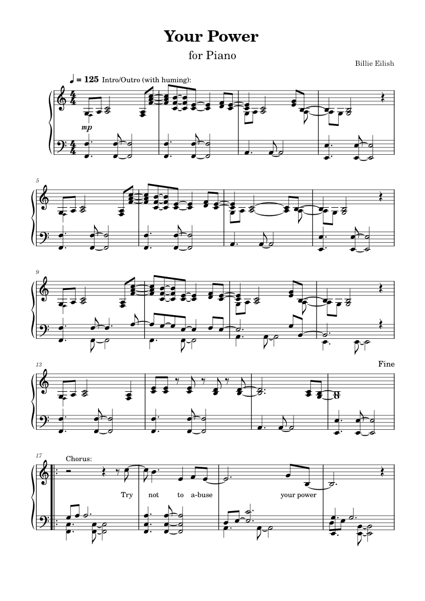 Your power – Billie Eilish Sheet music for Piano (Solo) Easy ...
