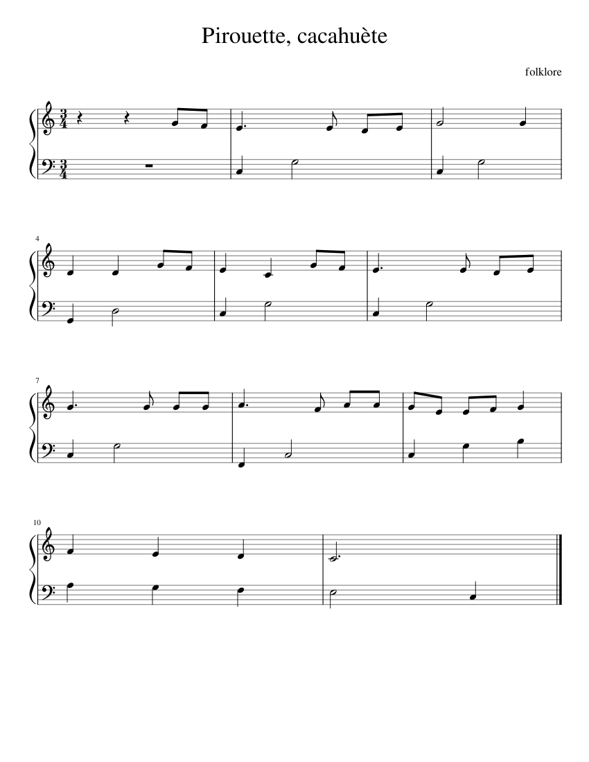 Pirouette, cacahuète Sheet music for Piano (Solo) Easy | Musescore.com
