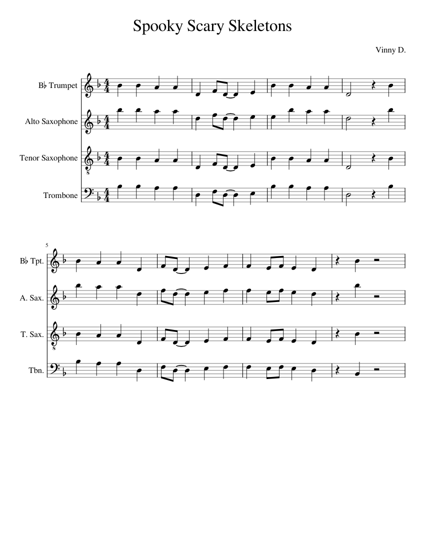 Spooky Scary Skeletons Sheet music for Trombone, Saxophone alto ...