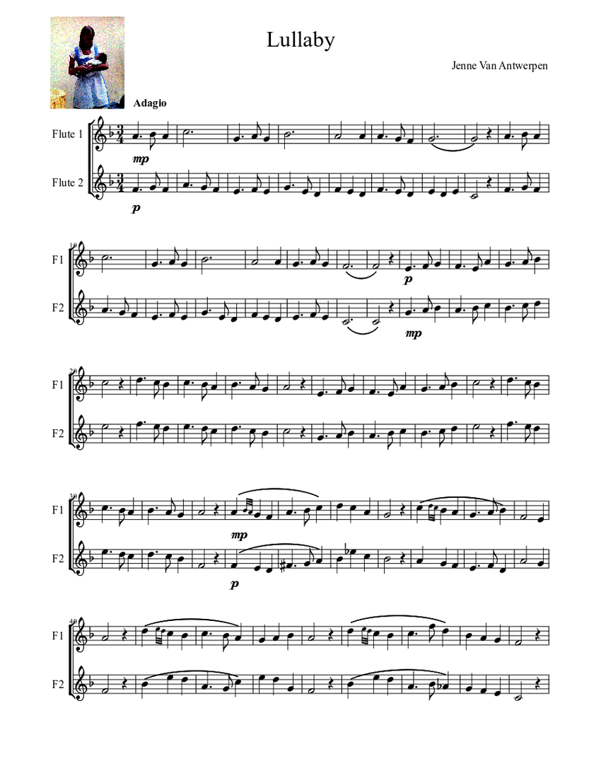 Lullaby Sheet music for Flute (Woodwind Duet) | Download and print in ...