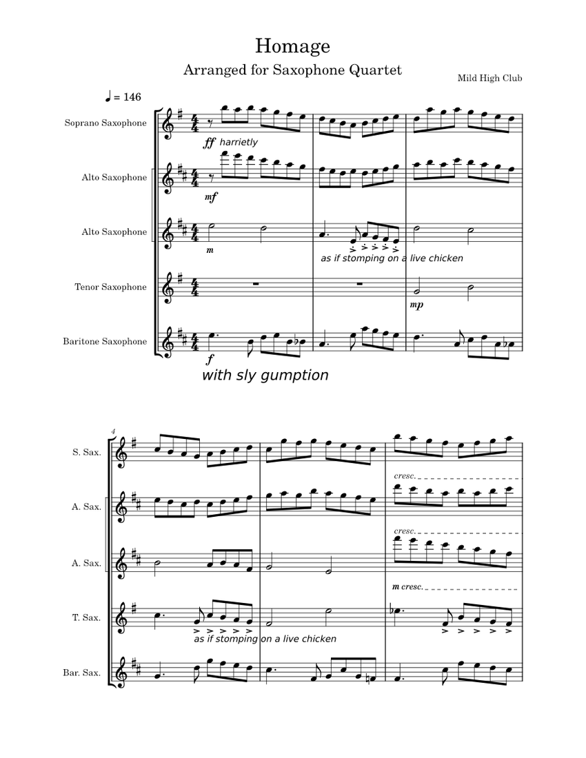 Homage – Mild High Club Homage Sax Quartet Arrangement - Mild High Club ...