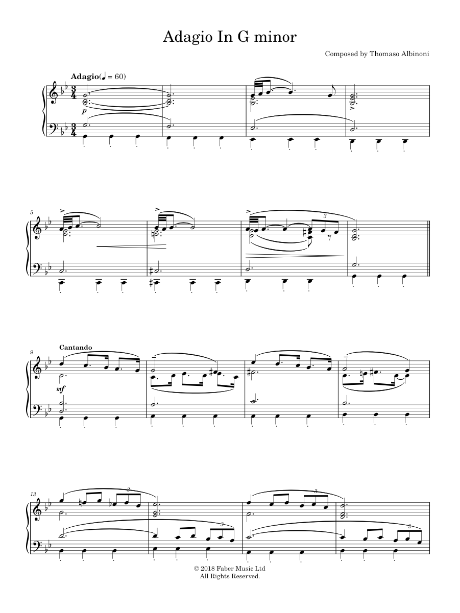 Play Official version of Adagio Sheet Music by Tomaso Albinoni for Piano | MuseScore.com