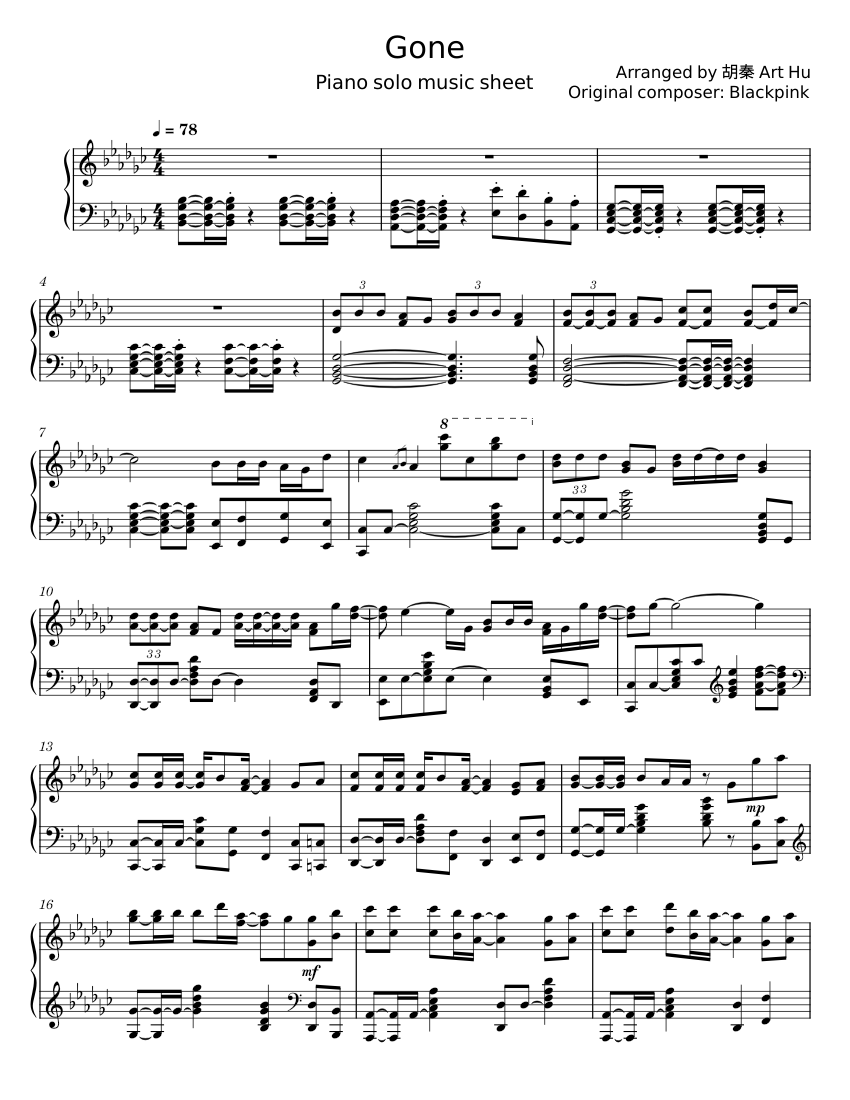 Gone - Rosé (BLACKPINK) Sheet music for Piano (Solo) | Musescore.com