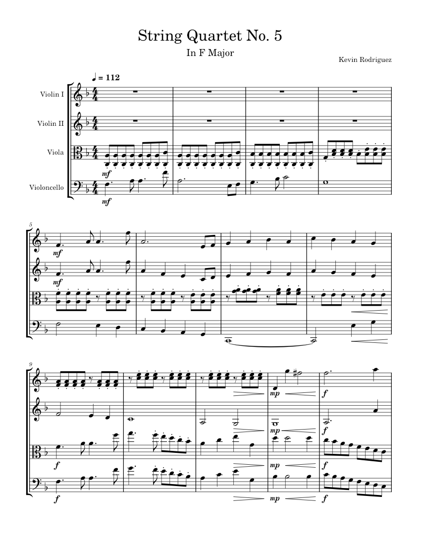 String Quartet No. 5 Sheet music for Violin, Viola, Cello (String Quartet) | Musescore.com