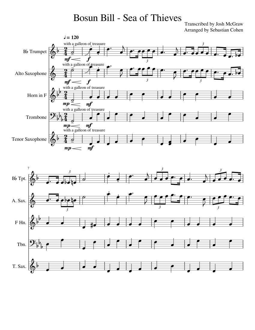Bosun Bill Sea of Thieves Sheet music for Trombone, Saxophone alto ...