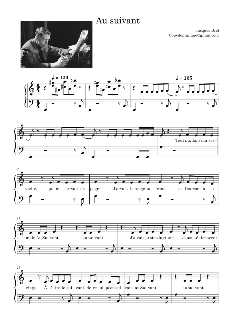 Au suivant – Jacques Brel Sheet music for Piano (Solo) Easy | Musescore.com