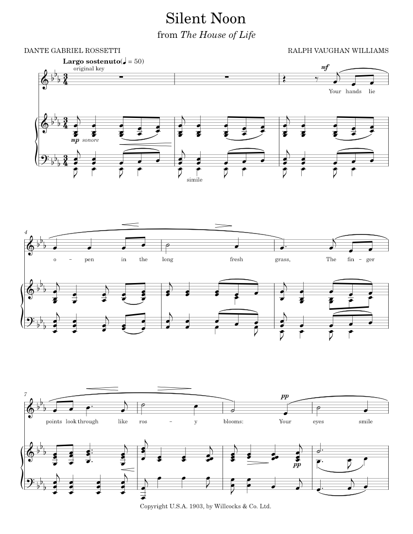 Play Official version of Silent Noon Sheet Music by Ralph Vaughan ...