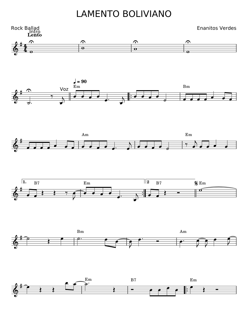 Lamento boliviano - Enanitos Verdes Sheet Music with Chords for Piano (Solo) Easy | MuseScore.com