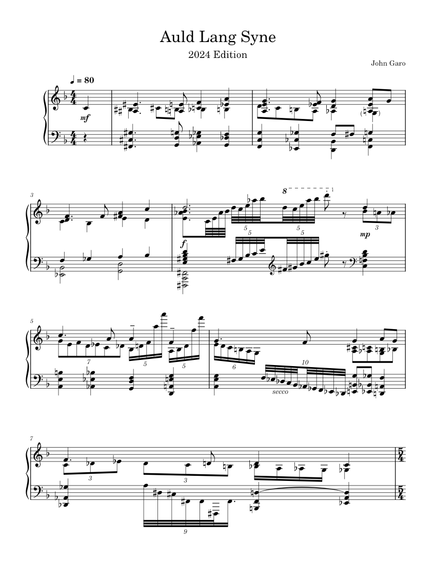 Auld Lang Syne - Misc Traditional Sheet music for Piano (Solo ...