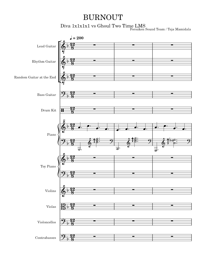 BURNOUT – Forsaken OST Sheet Music for Piano, Guitar, Bass guitar, Drum ...