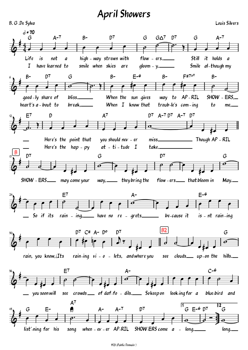 April Showers (Lead sheet with lyrics and verse ) Sheet Music for Piano ...