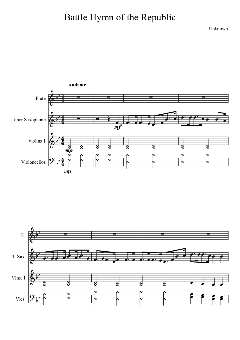 Battle Hymn of the Republic Sheet music for Flute (Solo) | Musescore.com