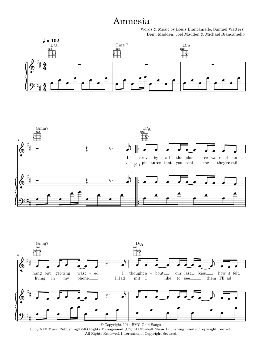 amnesia Sheet music for Piano, Vocals: Music Notes