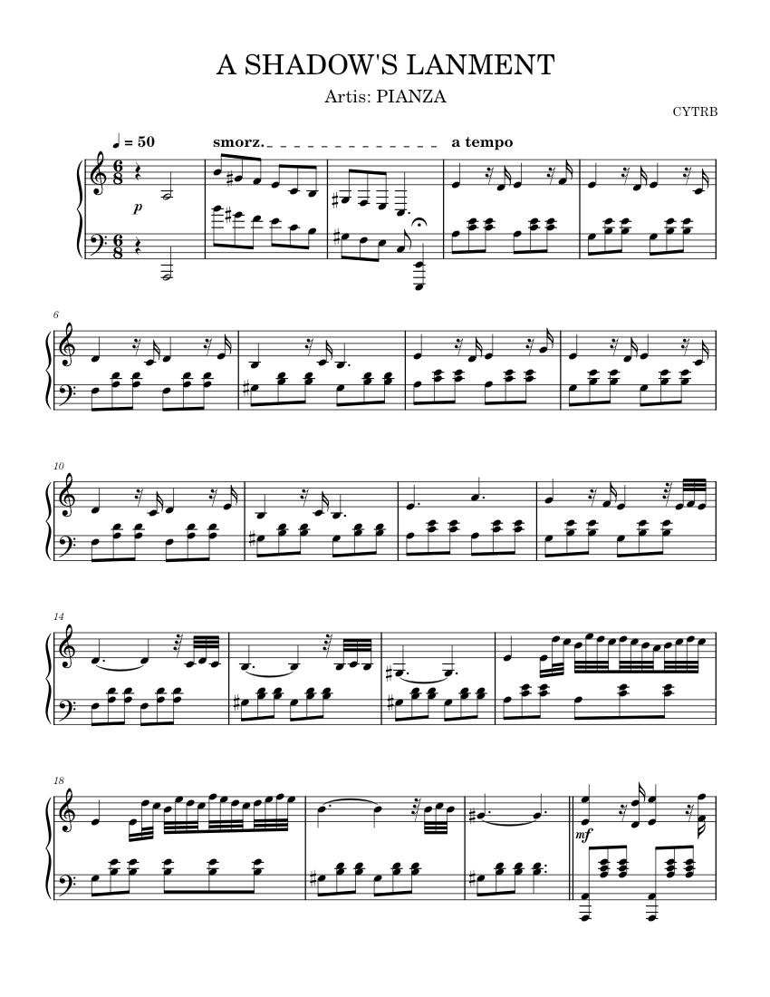 A Shadow's Lament - Pianza Sheet Music for Piano (Solo) | MuseScore.com