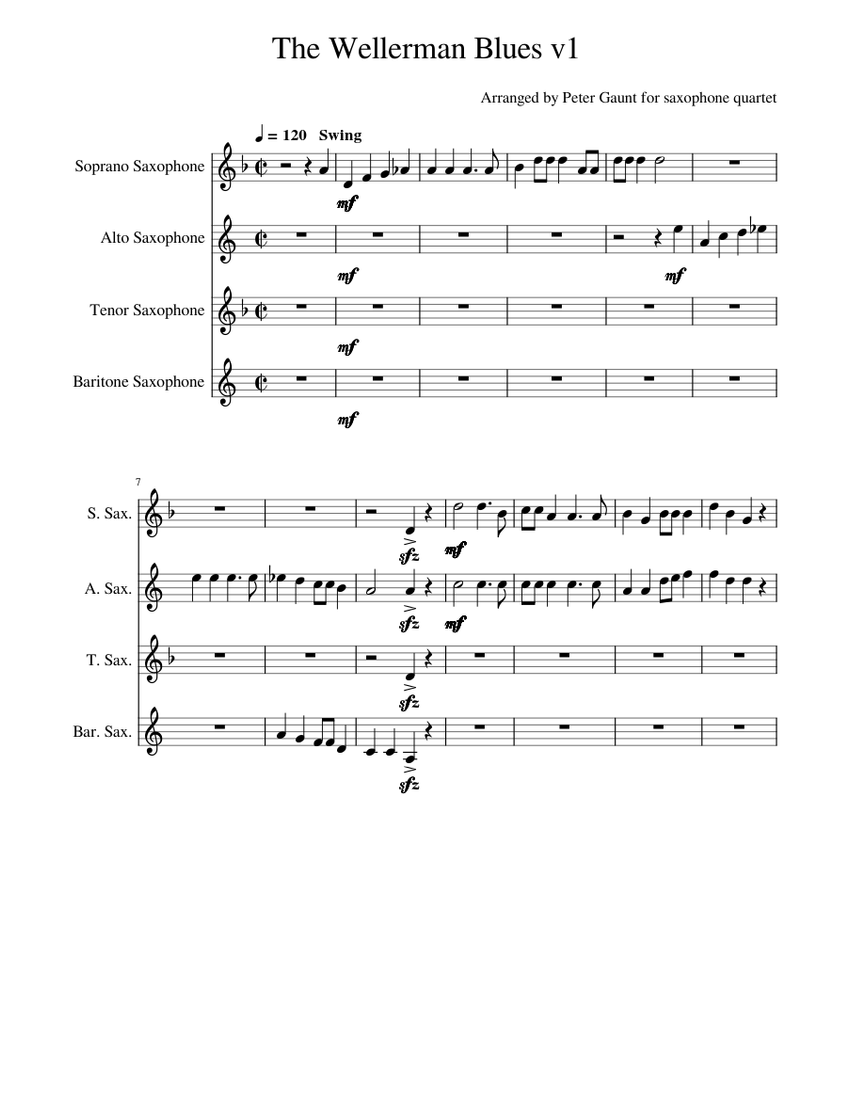 The Wellerman blues Sheet music for Saxophone alto, Saxophone tenor ...