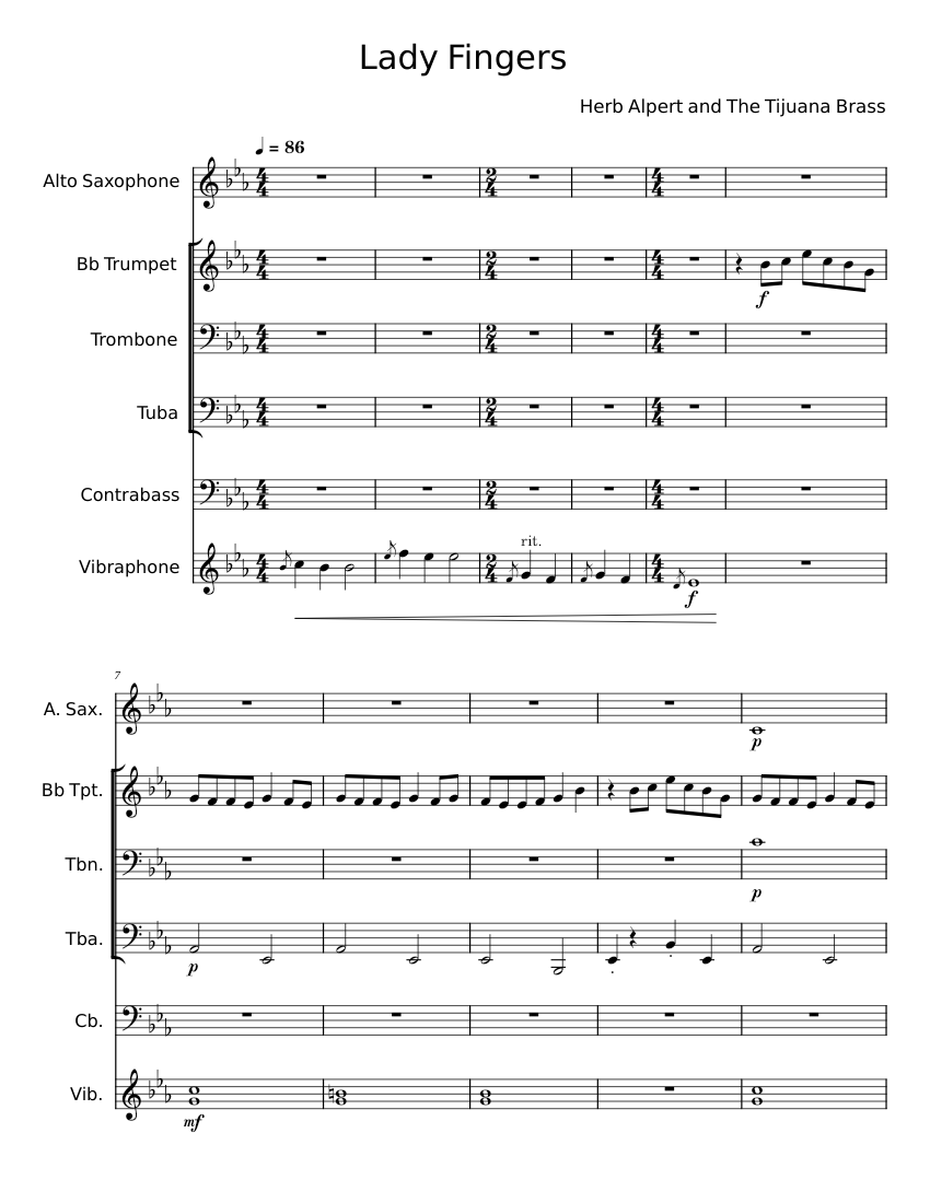 Lady Fingers - Herb Alpert & The Tijuana Brass Sheet Music for Trombone ...