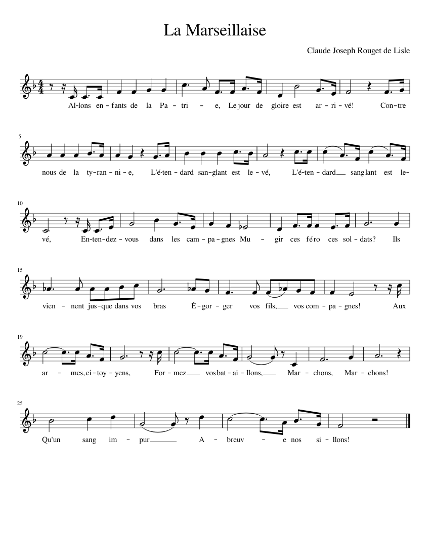 La Marseillaise Sheet Music for Piano (Solo) easy | MuseScore.com