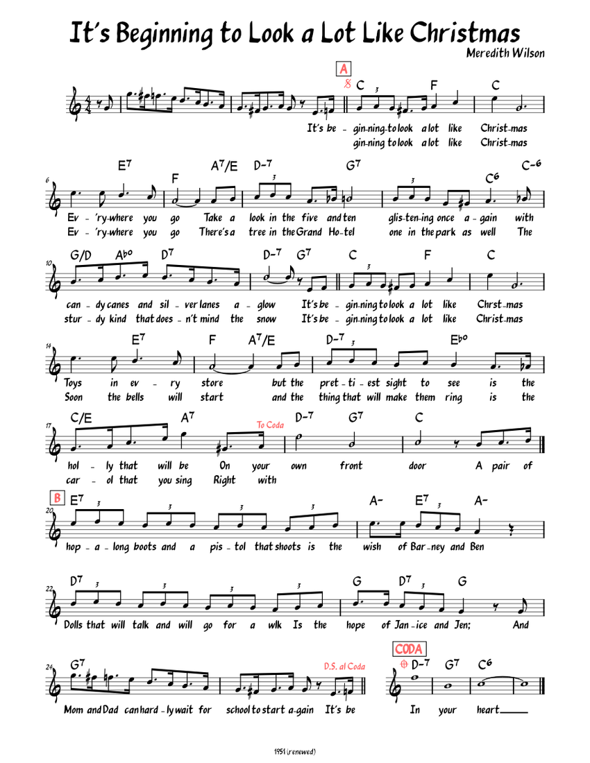 It's Beginning To Look Like Christmas (lead sheet with lyrics ) Sheet ...