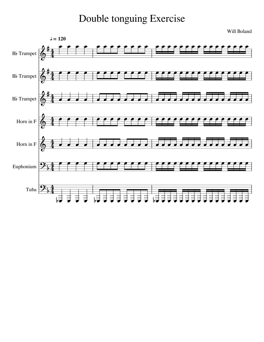Double Tonguing Exercise Sheet music for Euphonium, Tuba, Trumpet in b ...