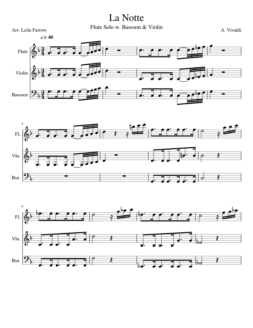 La Notte Sheet music for Flute, Bassoon, Violin (Mixed Trio ...