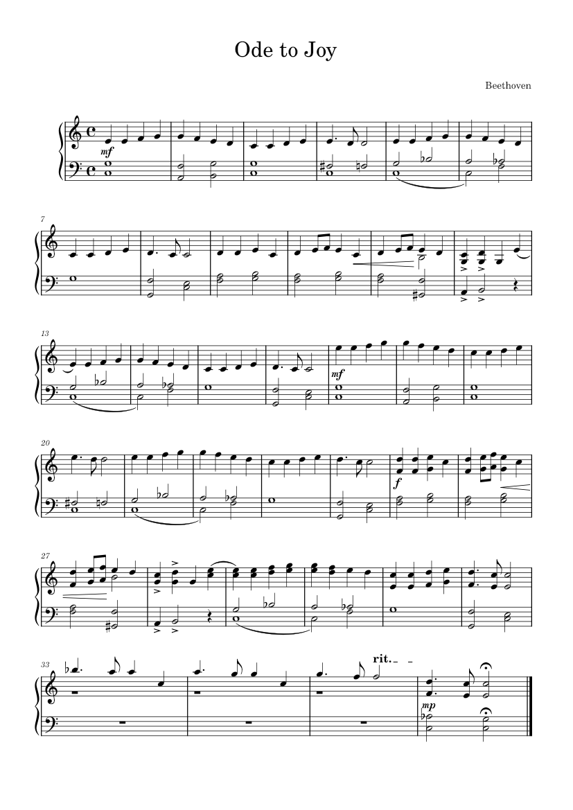 Ode to JOY Sheet Music for Piano (Solo) Easy | MuseScore.com