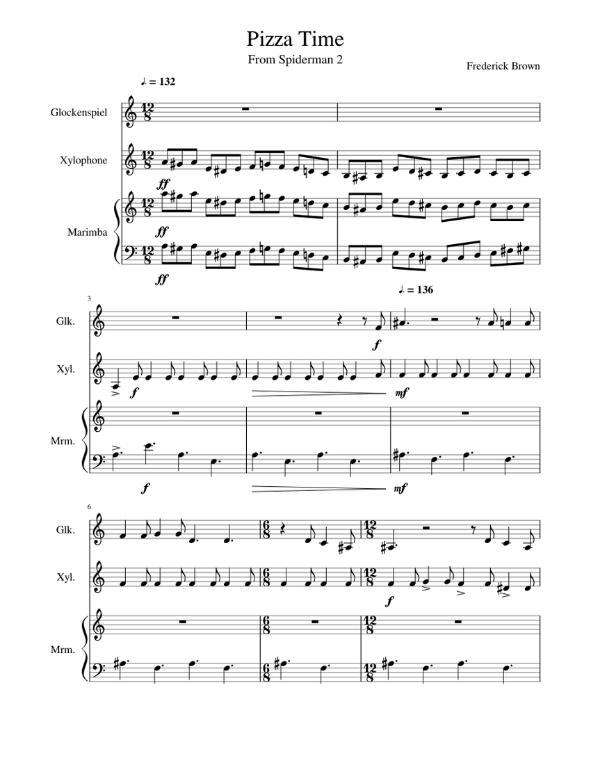 Pizza Time Sheet music for Glockenspiel, Marimba, Xylophone (Percussion ...