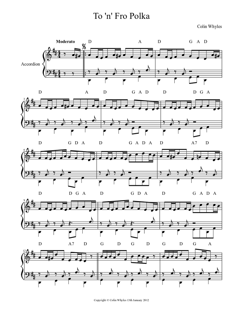 To 'n' Fro Polka Sheet music for Accordion (Solo) | Musescore.com