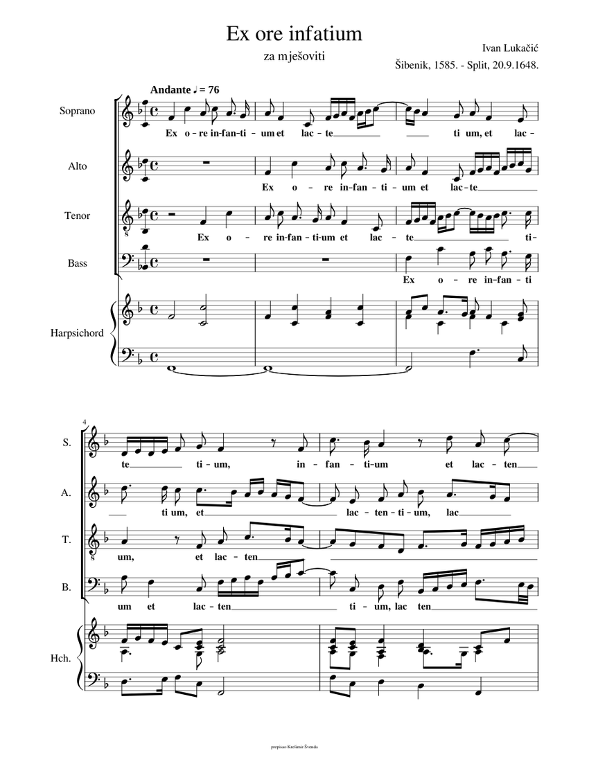 Ex ore infatium Sheet music for Soprano, Alto, Tenor, Bass voice & more ...