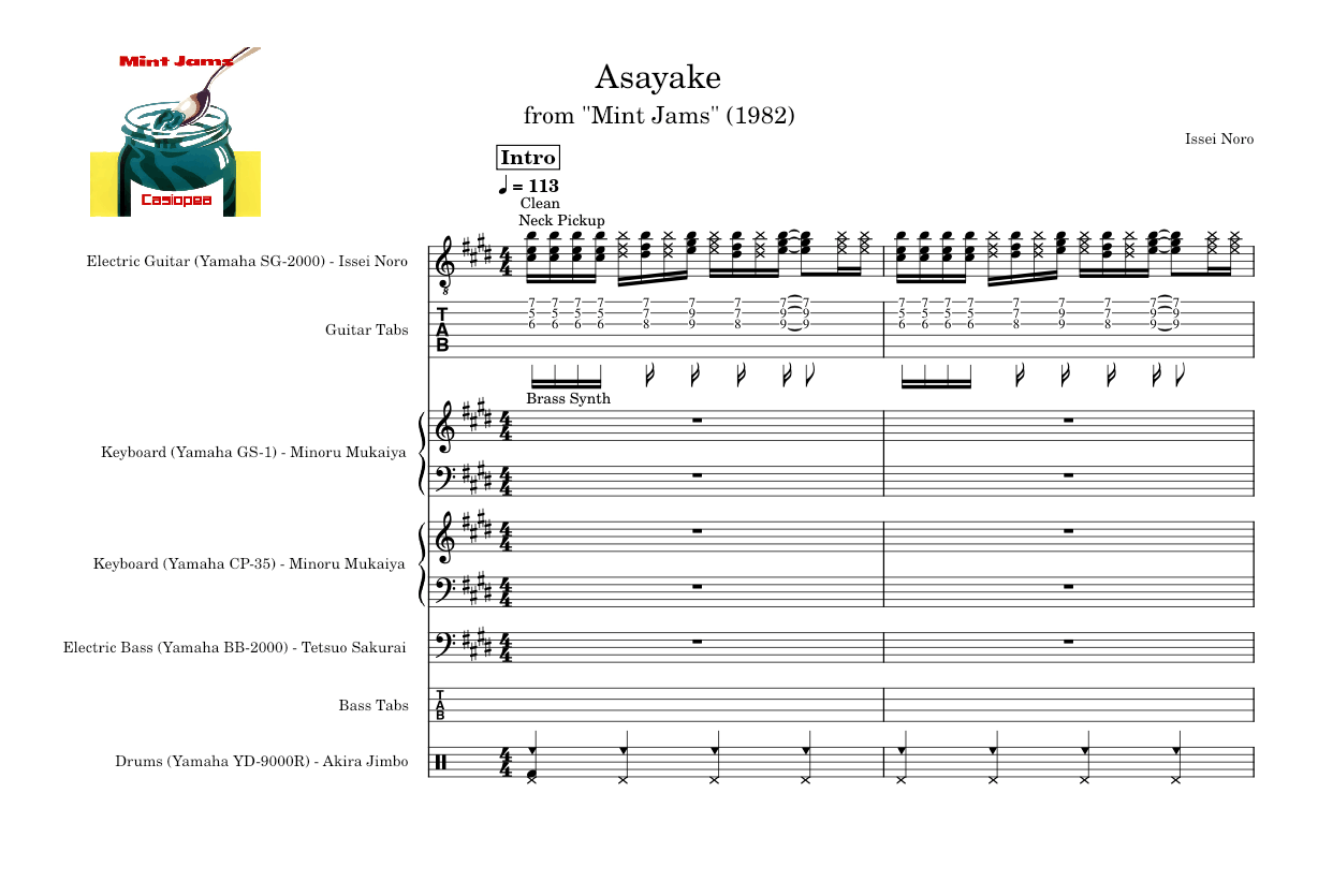 Asayake – Casiopea (Mint Jams) Sheet music for Clavichord, Guitar, Bass ...