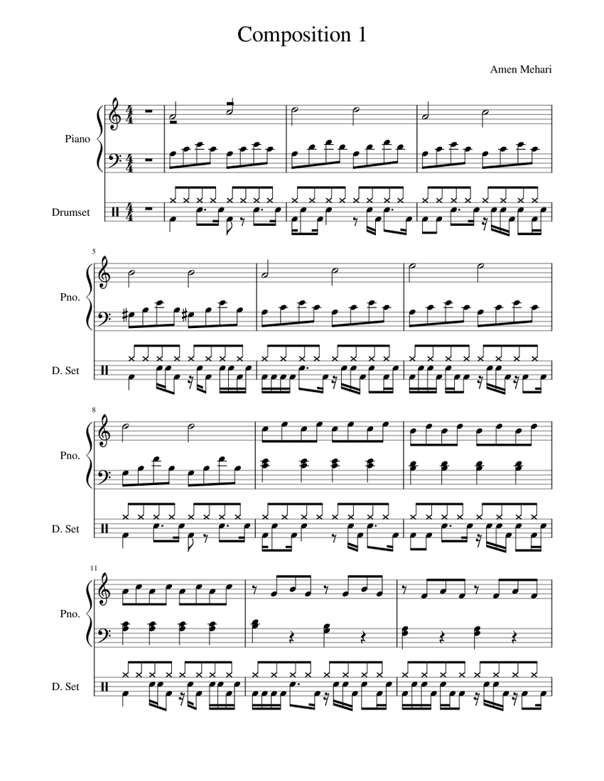 Composition 1 Sheet music for Piano, Drum group (Mixed Duet ...