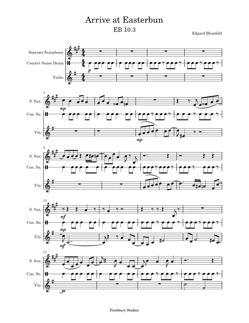 Arrive at Easterbun - EB 10.3 Edgard Blomfeld Sheet music for Snare ...