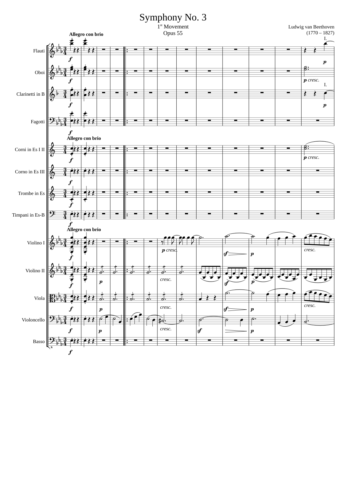 Symphony No. 3 1st Movement Sheet music for Flute, Oboe, Clarinet in b ...