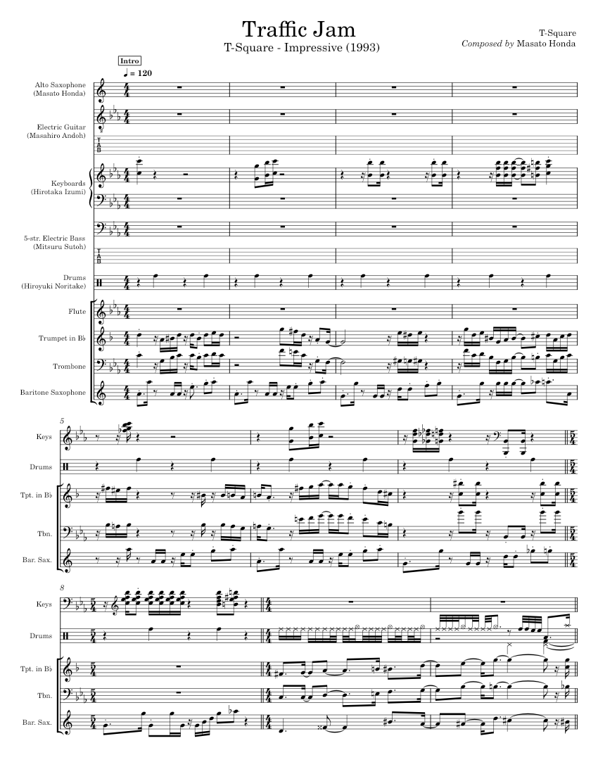 Traffic Jam – T-Square (full arrangement) Sheet Music and Tab for Piano ...