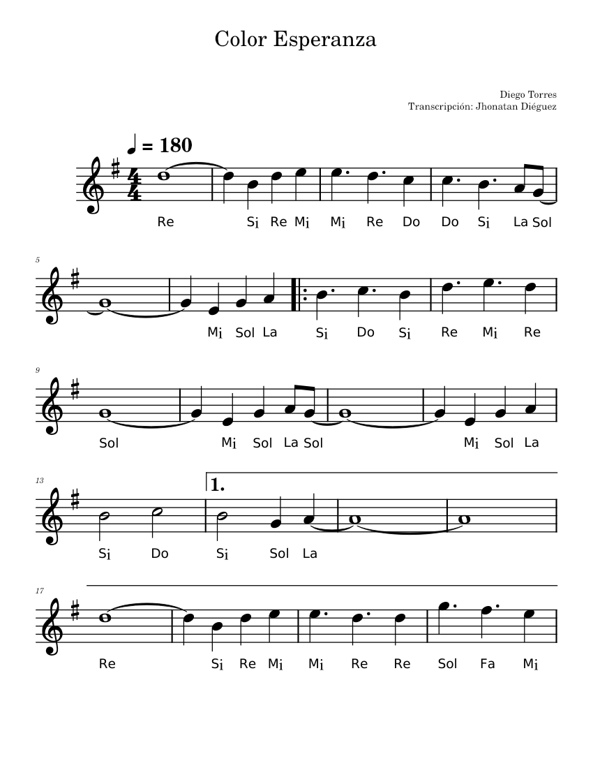 Color esperanza – Diego Torres Color Esperanza Sheet music for Piano ...