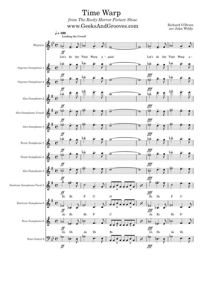 Time Warp – Richard O'Brien Sheet music for Vocals, Saxophone alto ...