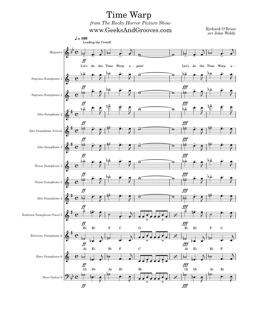 Time Warp – Richard O'Brien Sheet music for Saxophone alto, Saxophone ...