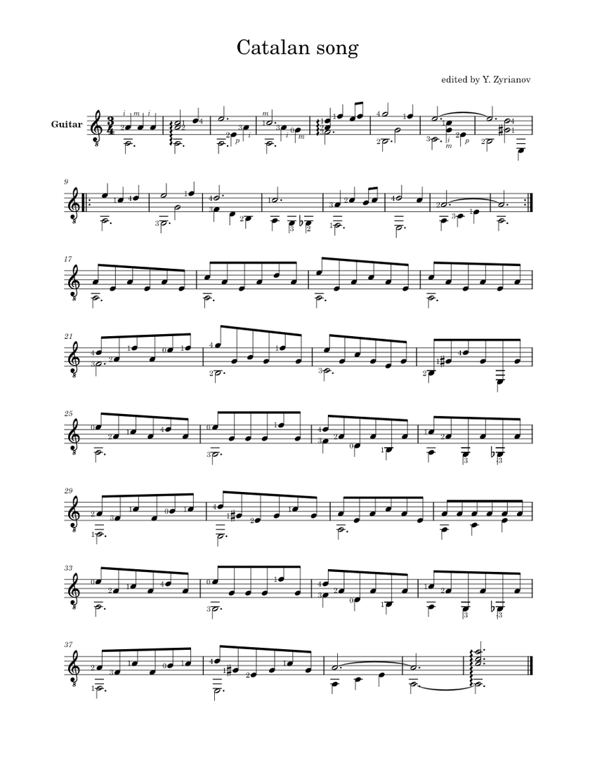 Catalan song – Misc Traditional Sheet music for Guitar (Solo ...