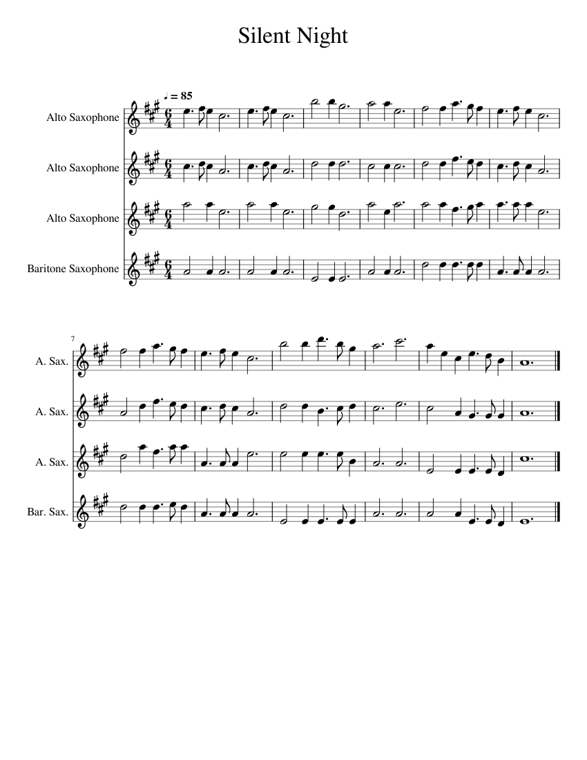 Silent Night Sheet music for Saxophone alto, Saxophone baritone ...