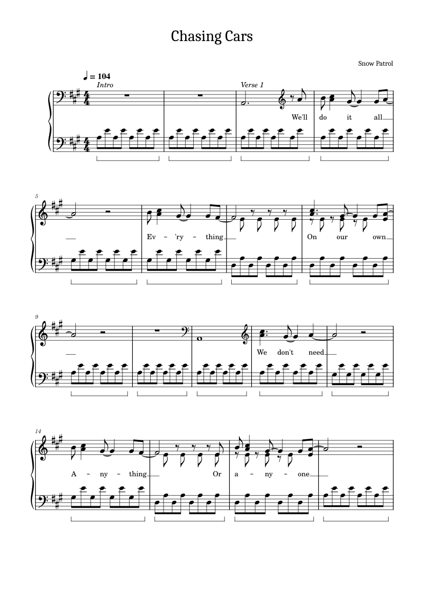 Chasing Cars — Snow Patrol Sheet Music for Piano (Solo) | MuseScore.com