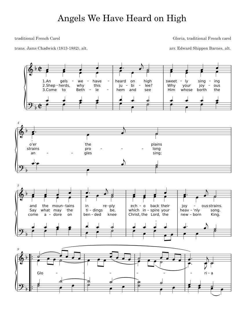 Angels we have heard on high – Misc Christmas Sheet music for Piano ...