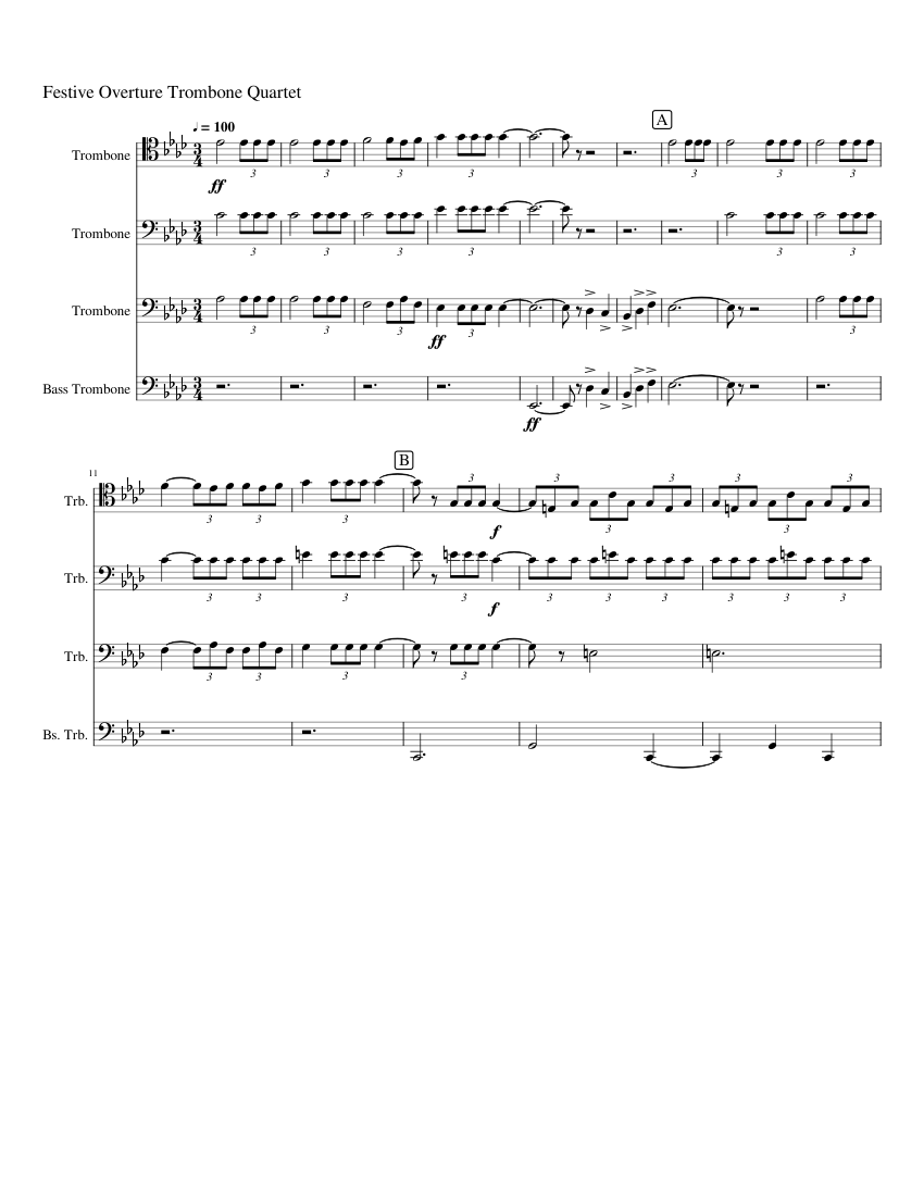 Festive Overture Trombone Quartet Sheet Music for Trombone (Brass Quartet) | MuseScore.com