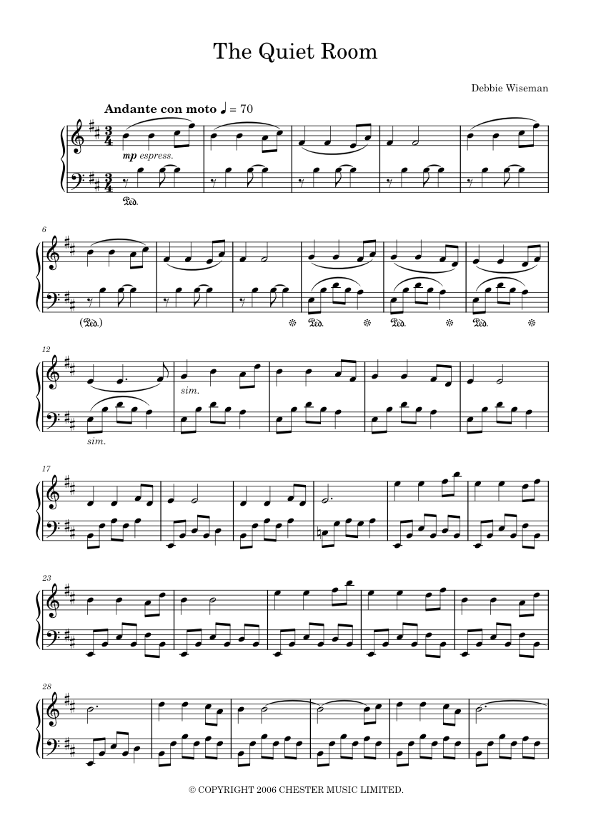 The Quiet Room – Debbie Wiseman Sheet Music for Piano (Solo) Easy ...