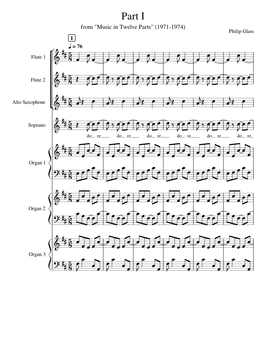 Philip Glass - Part I (Music in Twelve Parts) Sheet music for Soprano ...